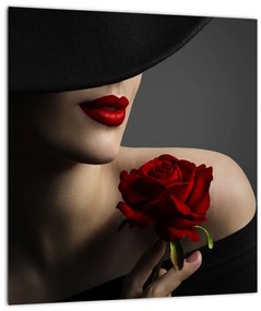 Obraz - Žena s růží (30x30 cm)