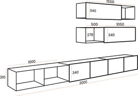 GAB Obývací stěna LORONA 25, Černá/Dub Artisan 300 cm