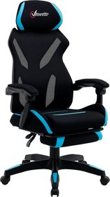 Herní židle Vinsetto s bederní opěrkou, ergonomická kancelářská židle s nastavitelnou výškou v černé a modré látce, 65x65x119-129cm | Aosom
