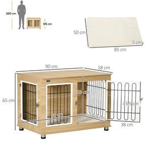 Klec pro psy omyvatelná polštářová přepravka pro psy 2 západky 90 cm x 58 cm x 65 cm přírodní + černá + bílá, Barvy a parametry Materiál dřevo