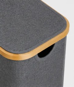 koš na prádlo, objem 145 l, s víkem, pano/bambus, 78x64x43 cm, šedá/přírodní, Dekorino KP20260009