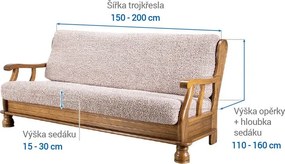 Bielastické potahy GRAFITI NOVÉ béžové trojkřeslo s dřevěnými rukojeťmi (š. 150 - 200 cm)