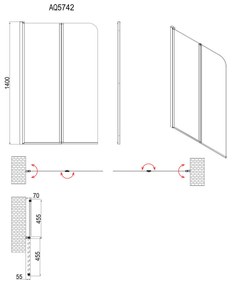 Aqualine Aqualine, WILA vanová zástěna 900x1400 mm, skládací, černá, čiré sklo, AQ5742B