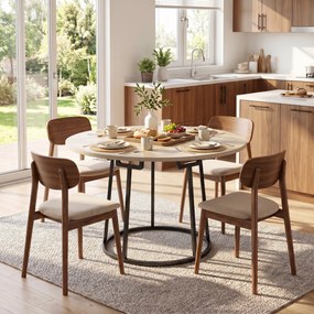 HOMCOM Kulatý jídelní stůl pro 4–6 osob, Ø 120 x 75 cm, kuchyňský stůl s kuželovou kovovou konstrukcí, přírodní dřevo