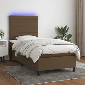 vidaXL Box spring postel s matrací a LED 90x200 cm textil [3134928] Barva: tmavě hnědá
