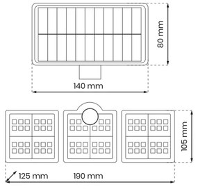 LED Solární reflektor se senzorem pohybu LED/20W/3,7V 1200 mAh IP44 + DO