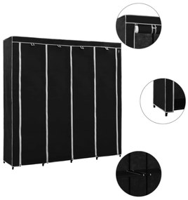 282445 vidaXL Wardrobe with 4 Compartments Black 175x45x170 cm - Default Title