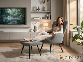 Relaxační křeslo ušák s podnožkou ARIA - šedý manšestr