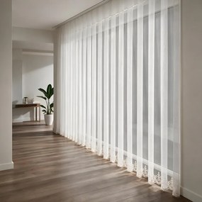 Voálová﻿ hotová nařasena záclona vyšívaná smetanová s řasící páskou Ervi 53085 (různé velikosti)