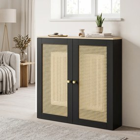 HOMCOM kryt radiátoru se 2 ratanovými dvířky, 78 × 19 × 75 cm, černý