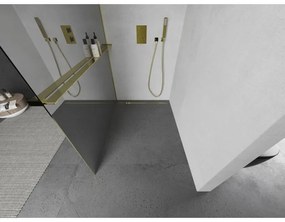 Mexen Kioto+, sprchová zástěna s poličkou a držákem na ručníky 120 x 200 cm, 8mm sklo vzor zrcadlo, zlatý profil, 800-120-121-50-50