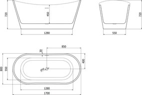 Mexen Montana, volně stojící vana 170 x 80 cm, bílá, bílý přepad, 52011708000-20
