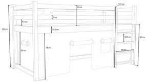 Dětská vyvýšená postel z masivu borovice PORTO - 200x90 cm - přírodní borovice