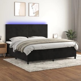 Box spring postel s matrací a LED černá 200x200 cm samet