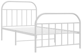 Kovový rám postele s hlavovým a nožním čelem bílý 107 x 203 cm - Default Title