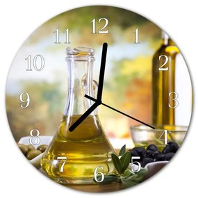 Skleněné hodiny kulaté Olivový olej fi 30 cm