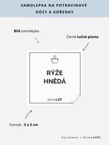 RÝŽE HNĚDÁ– bílá samolepka na dózu, tučné písmo, 5 x 5 cm | DomaLEP