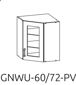 Horní prosklená rohová kuchyňská skřínka Verdi vnitřní GNWU-60/72-PV Zvolte stranu: levé provedení, Barva korpusu skříněk: Bílá alpská, Zvolte barvu dvířek: Jasná šedá mat (prosklená)