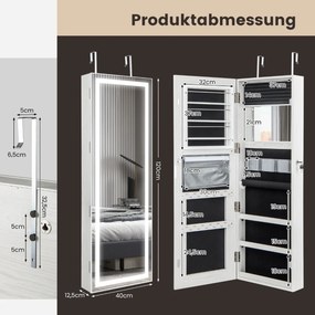Costway Šperkovnice závěsná zrcadlová skříňka uzamykatelná s tříbarevným LED