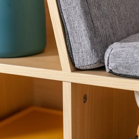 HOMCOM dětská knihovna se sedacím područkou, dětská lavice se 6 přihrádkami, sedací truhla se 3 polštářky, box na hračky od 3 let, šedá+přirodní 103 …
