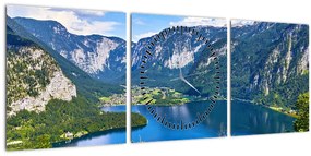 Obraz - Halštatské jezero, Hallstatt, Rakousko (s hodinami) (90x30 cm)