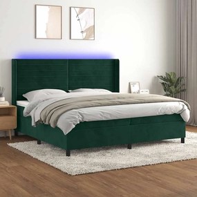 Box spring postel s matrací a LED tmavě zelená 200x200 cm samet 3139646