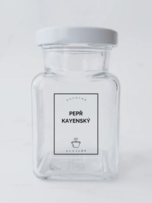 Samolepka na kořenky PEPŘ KAYENSKÝ průhledná 3 × 4 cm tučné písmo