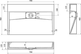 Mexen Ava, umyvadlo na desku z konglomerátu 70 x 46 cm, bílá, 23017000