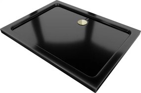 Mexen SLIM - Obdélníková sprchová vanička 100x80x5cm + zlatý sifon, černá, 40708010G