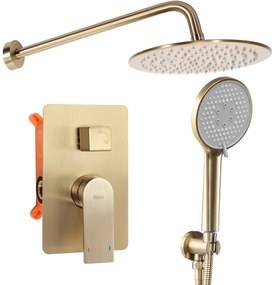 Podomítkový sprchový set s instalačním boxem Verso zlatý - podomítková baterie, dešťová a ruční sprcha