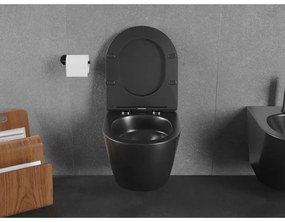 Mexen Lena, závěsná WC mísa 490x360x340 mm, Rimless Tornádo + WC sedátko z duroplastu, černá matná, 30221085T