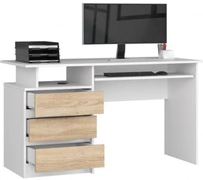 Počítačový stůl CLP 135cm bílá/dub sonoma