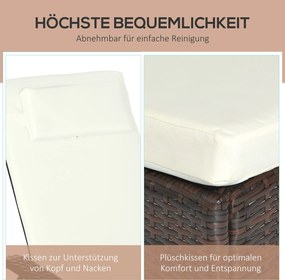 Zahradní lehátko Outsunny s polštáři a kolečky, mobilní ratanové lehátko z polyratanu a kovu, kávově hnědé, 200 x 73 x 30-103cm | Aosom.de