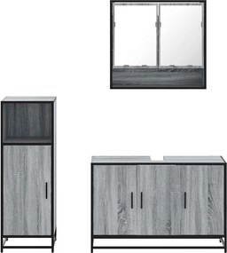 3dílný set koupelnového nábytku šedý sonoma kompozitní dřevo 3300983