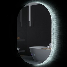 kleankin oválné osvětlené LED nástěnné zrcadlo do koupelny 81 x 51 cm, 3 barvy, nastavitelná jasnost, dotykový spínač, průhledné