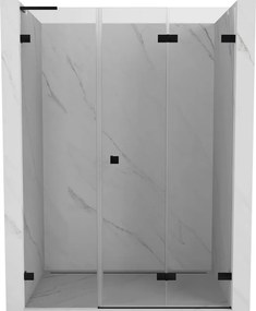 Mexen Lunar-F, L pravé skládací sprchové dveře 130 cm, 8mm čiré sklo, černý matný profil, 836SL-130-050-70-00-P