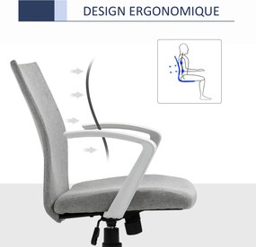 Vinsetto Kancelářská Židle s Nastavitelnou Výškou, Houpací Funkcí, Otáčecí Kancelářská Židle s Nosností 120 Kg, 61 x 99 cm Světle Šedá a Bílá