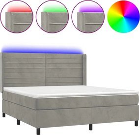 Box spring postel s matrací a LED světle šedá 160x200 cm samet 3139631