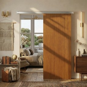 HOMCOM posuvné dveře 90 × 210 cm s kováním, hnědé