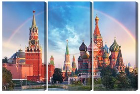 Vícedílný obraz Panorama Rudého Náměstí S Kremlem A Katedrálou Vasila Blaženého Nedostatek Nedostatek Přírodní plátno 120x80
