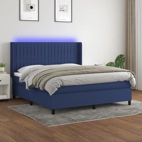 Box spring postel s matrací a LED modrá 180x200 cm textil 3138499