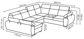 Sedací souprava BASTON | 170x325x260 cm | rozkládací + 2x úložný prostor | VÝBĚR TKANIN