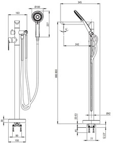 Deante Jasmin, volně stojící vanová baterie s ruční sprchovou soupravou, chromová, BGJ_017M
