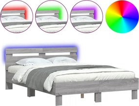 Rám postele s čelem a LED osvětlením šedý sonoma 120 x 200 cm 3207558