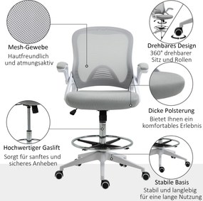 Ergonomická kancelářská židle Vinsetto s sklápěcími opěrkami a nastavitelným kroužkem pod nohy, výškově nastavitelná otočná židle s funkcí naklápění,…