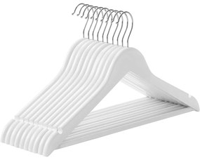 Věšáky na šaty 10 ks, s protiskluzovými kalhotovými tyčemi, bílé