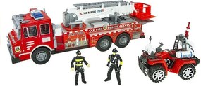 LEAN Toys Velká sada hasičů: hasičské auto, figurky, čtyřkolka, přilba pro děti