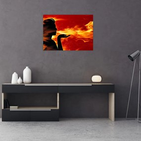 Skleněný obraz zeny s plameny (70x50 cm)