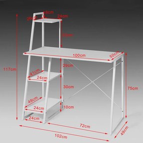 Sobuy FWT29-W Psací stůl Počítačový stůl Pracovní stůl Bílý (102x50x75/117cm)