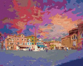 zuty zuty - malování podle čísel - náměstí na ostrově burano, 40x50 cm, plátno